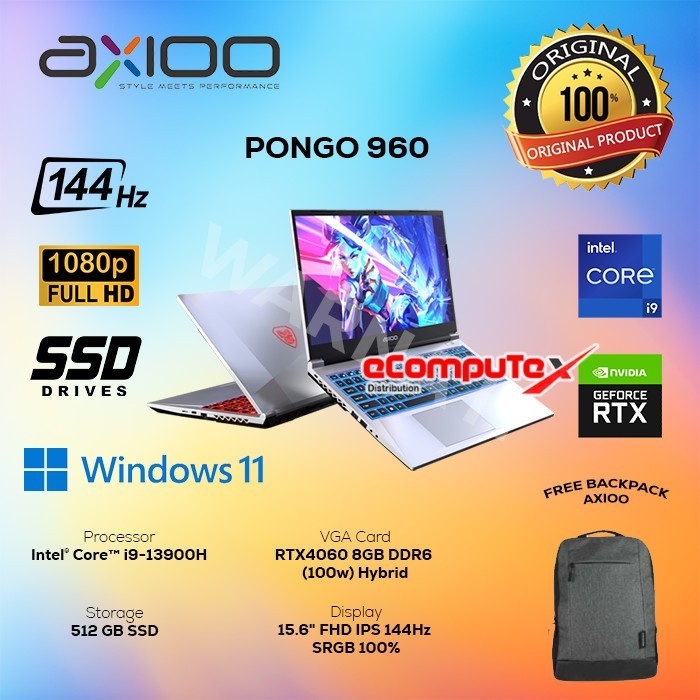 Jual AXIOO PONGO 960 i9 13900H RTX 4060 8GB RAM 16GB SSD 512GB 144Hz 15 ...