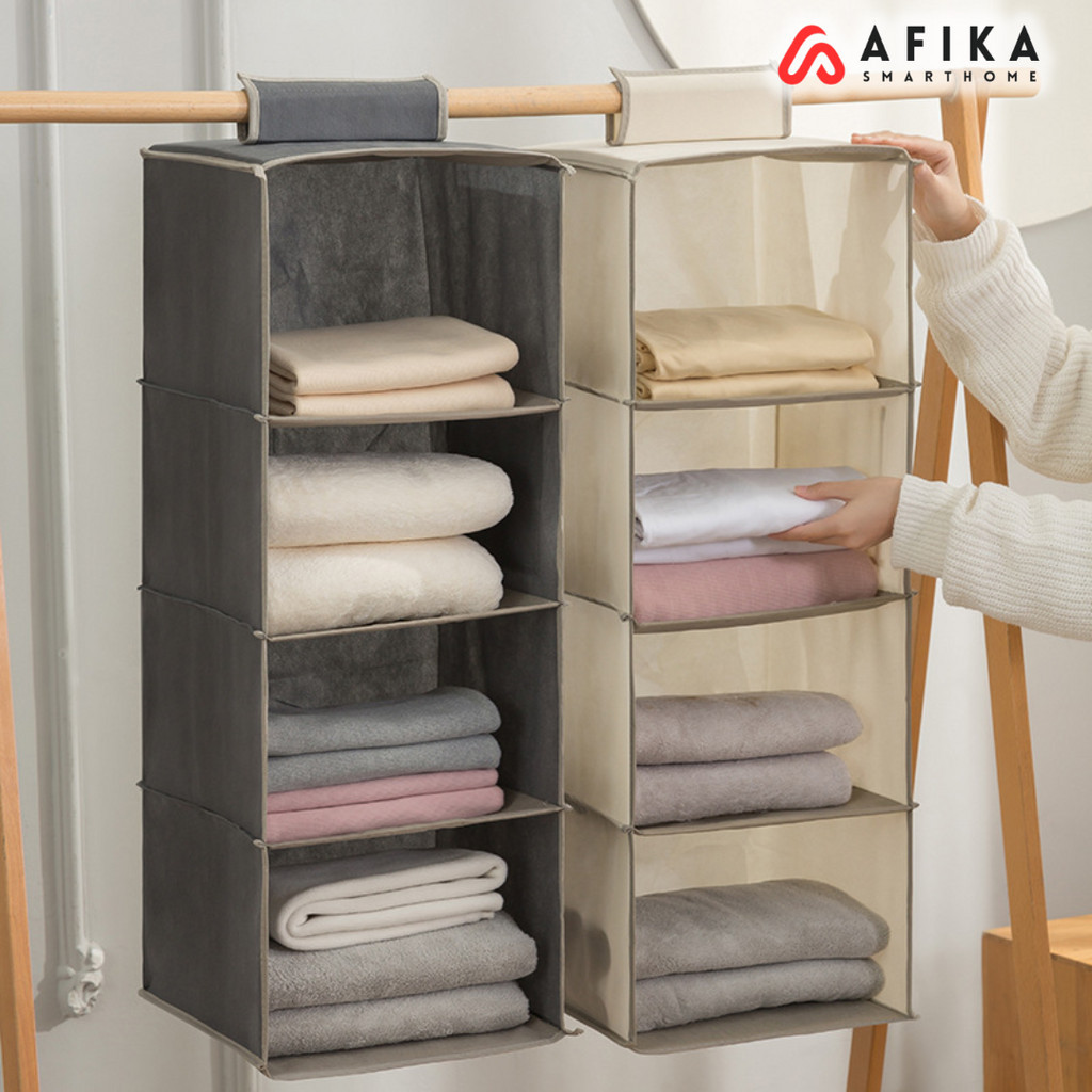 Jual Rak Gantung Kain Lemari Baju Shelf Closet Wardrobe Storage Box 4 ...