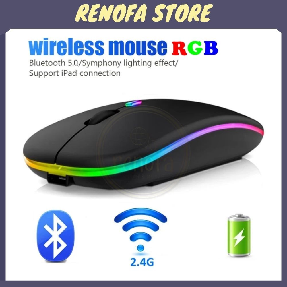 Jual Wireless Mouse For Laptop Hp PC Bluetooth RGB Rechargeable Mouses ...