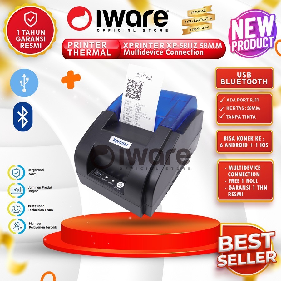 Jual PRINTER THERMAL BLUETOOTH IWARE 58mm XPRINTER XP-58IIZ With ...