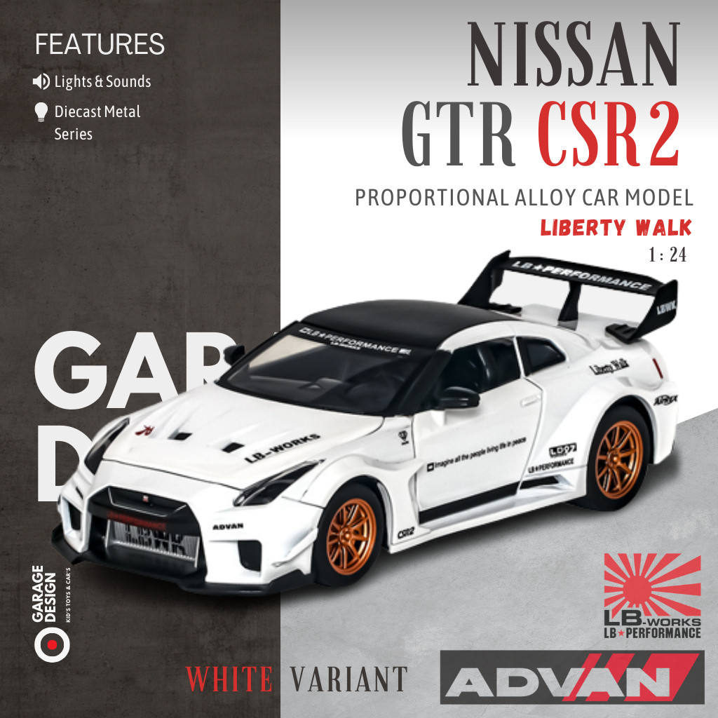 Jual GH62RW Diecast 1:24 Mobil Nissan GTR R35 Liberty Walk CSR2 LBWK ...