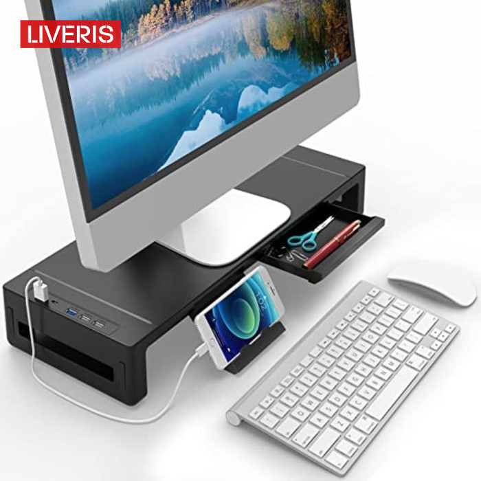 Jual Stand Meja Monitor Desk Komputer Table Dengan Port Pengisi Daya ...