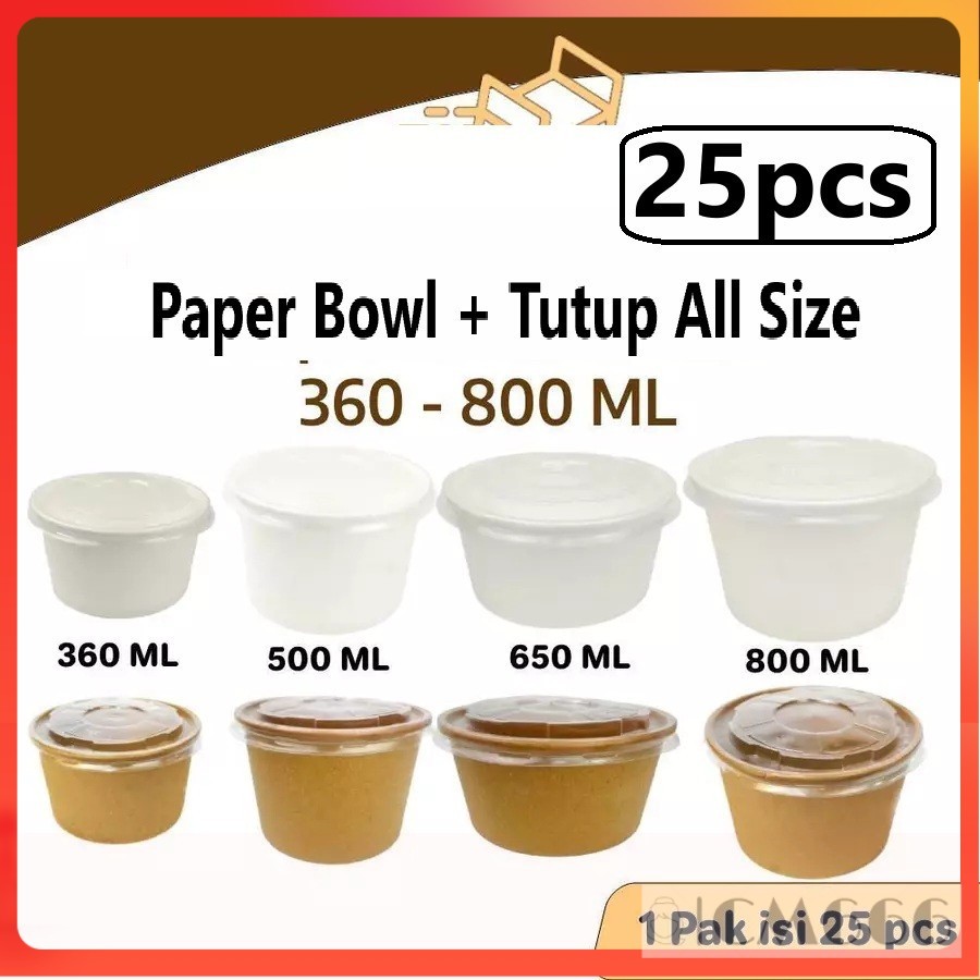 Jual [ISI 25PCS] Paper Bowl Kraft / Mangkok Kertas + Tutup / Paper Rice ...