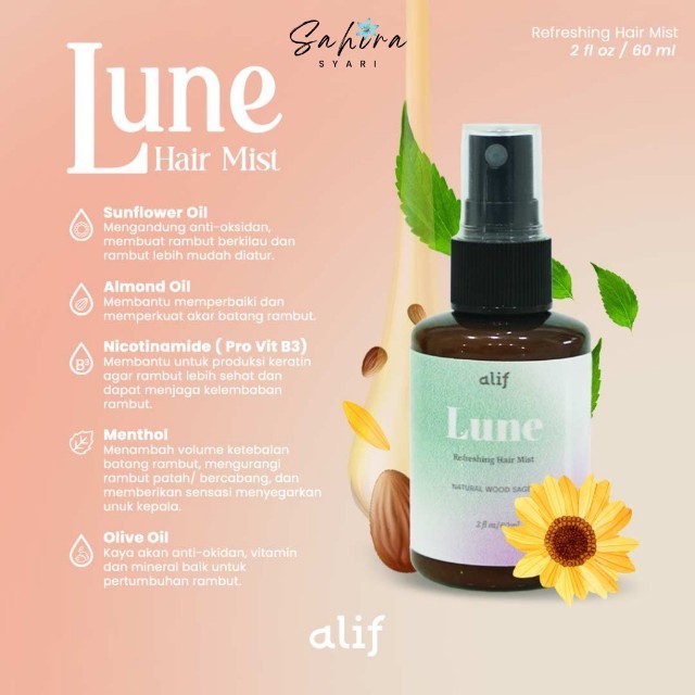 Jual ALIF LUNE HAIR SPRAY MIST - KEMASAN 60ml sahira syari | Shopee ...