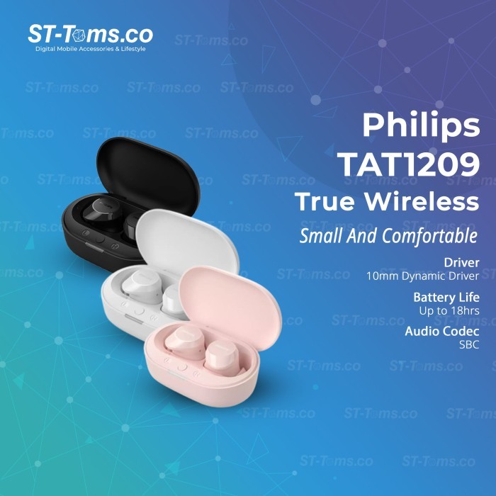 Jual Philips TAT1209 / TAT 1209 True Wireless TWS with Clear Calls 10mm Driver 18Hrs Battery ...