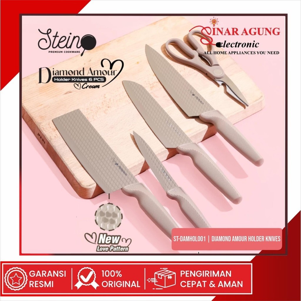 Jual STEINCOOKWARE DIAMOND AMOUR HOLDER KNIVES 6 PCS - CREAM | Shopee ...