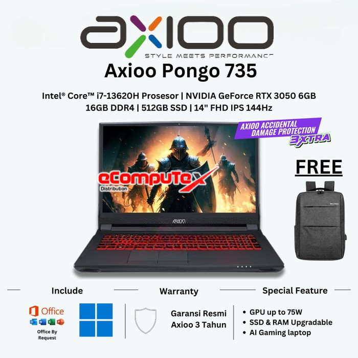 Jual Axioo Pongo 735 i7-13620H RTX 3050 16GB 512GB 15.6 Inch sRGB 144Hz ...