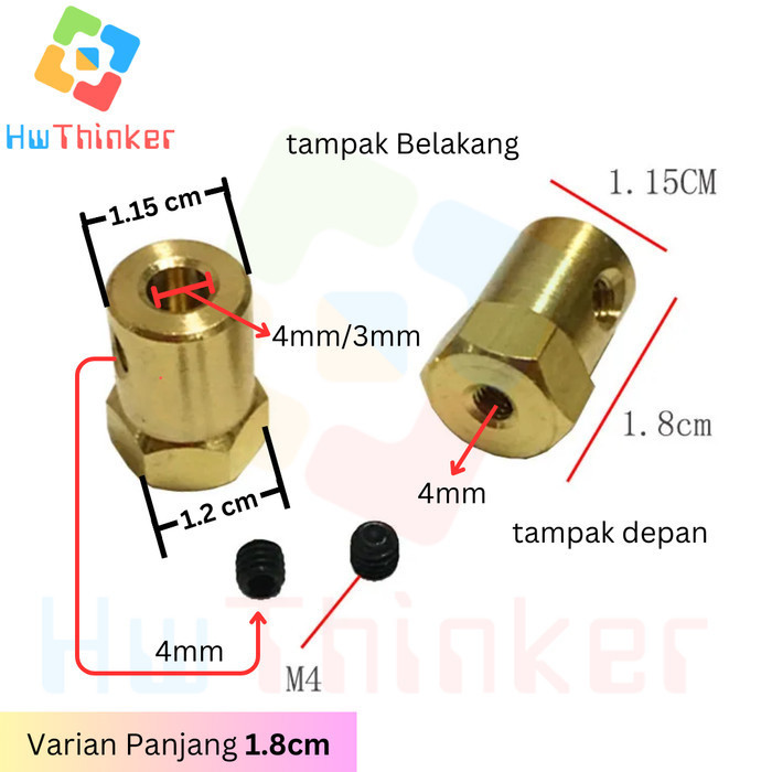 Jual Hexagonal Brass Coupling Motor DC HUB Panjang 3CM 30mm 4CM 40mm ...
