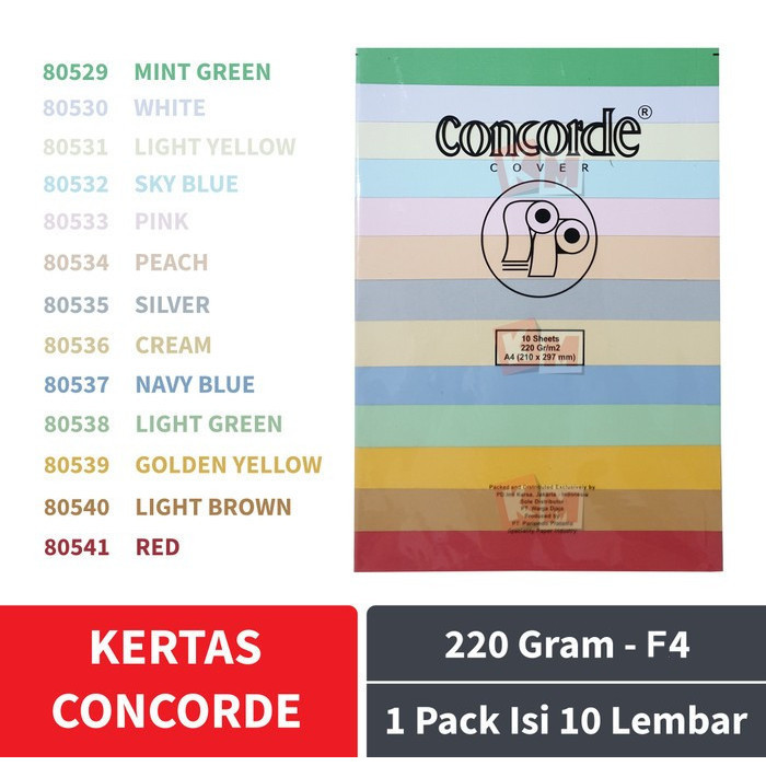 Jual Kertas Concorde Cover Laid F4 Folio 220 gr/m2 gram Isi 10 Lembar ...