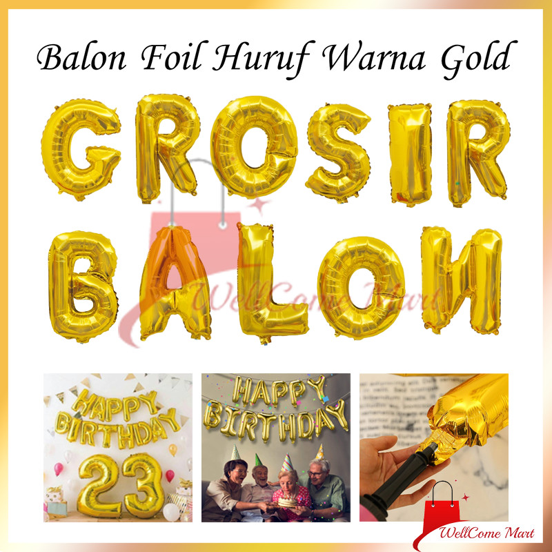 Jual Balon Foil Huruf Warna Gold 40cm / Ballon Alfabet Happy Birthday ...