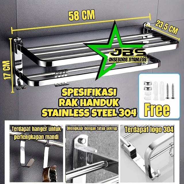 Jual RAK HANDUK SUS 304 SILVER STAINLESS - GANTUNGAN HANDUK DINDING ...