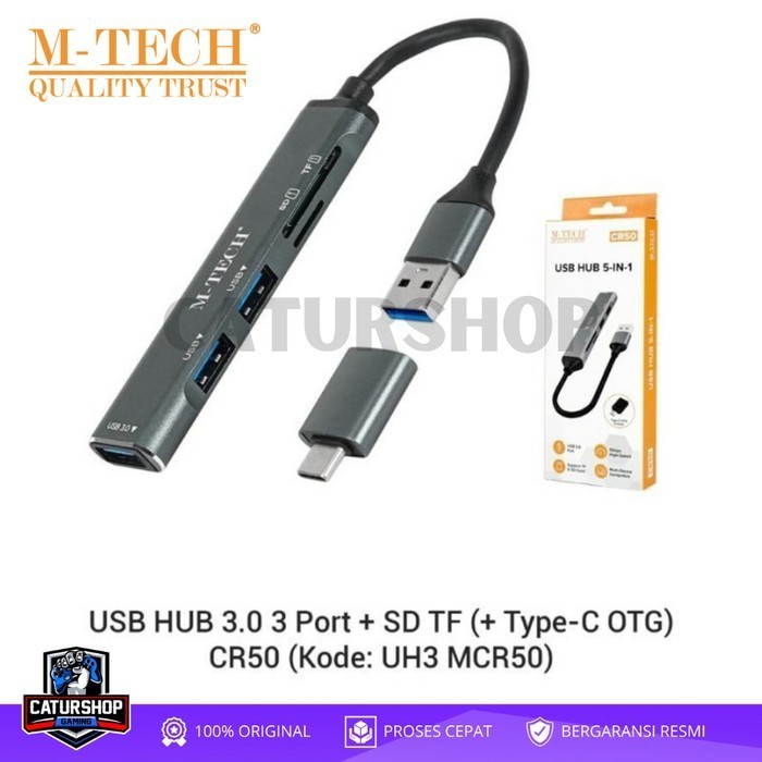 Jual M-Tech Usb Hub 5 in 1 CR50 (+ type-C OTG) 3 port USB 3.0 + SD TF ...
