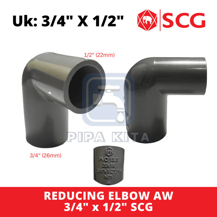 Jual Reducer Knee AW 3/4 x 1/2 SCG PVC TS Reducing Verlop Vlok Over ...