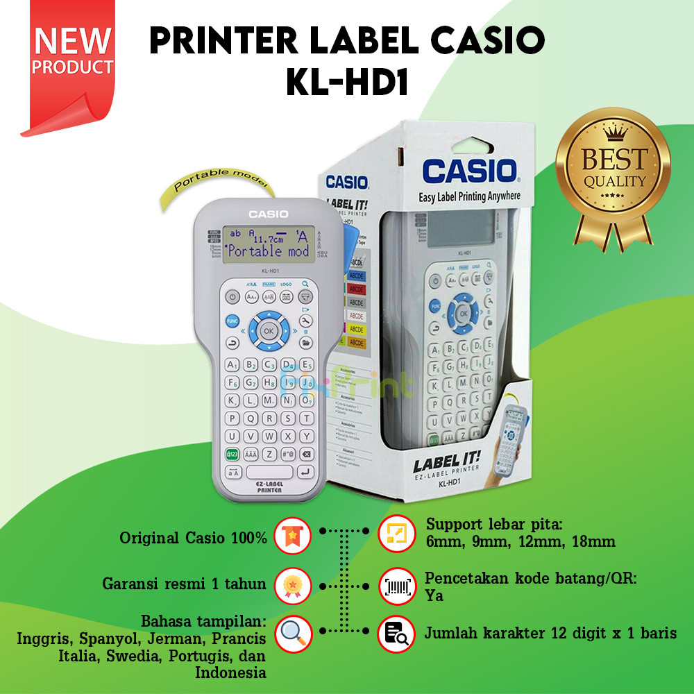 Jual Label Printer KL-HD1 Casio Label Maker KL HD1 Mesin Labeling ...