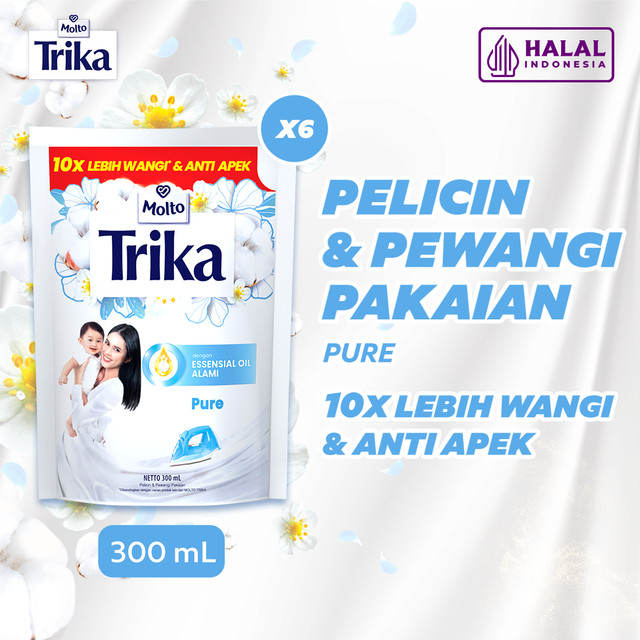 Jual MOLTO TRIKA PELICIN DAN PEWANGI PAKAIAN PURE 300 ML x 6 | Shopee ...