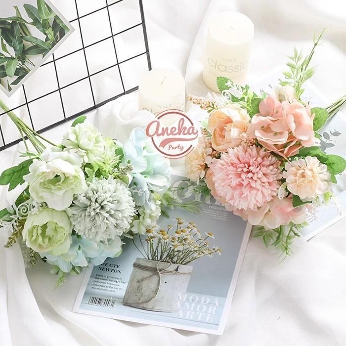 Jual ( isi 12 ) Bunga Rose Peony / Tanaman Artifical Bunga Plastik Rose ...