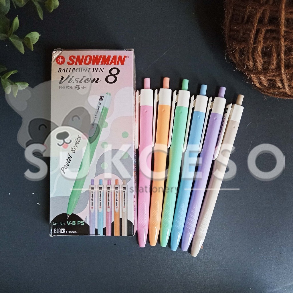 Jual Snowman Retractable Pen Vision 8 Pastel Black 0.7mm V8 - Pulpen ...