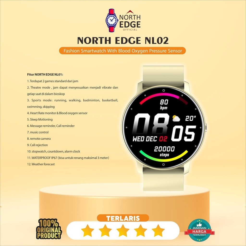 Jual NORTH EDGE NL02 Fashion Smartwatch With Blood Oxygen Pressure ...