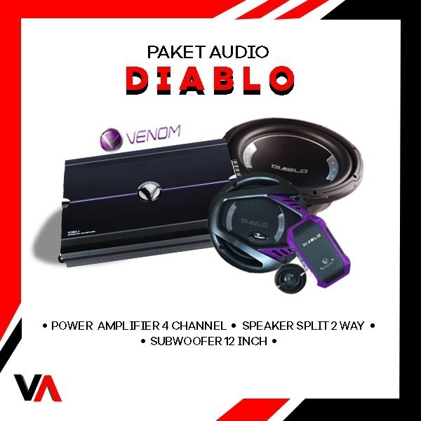 Jual Paket Audio Mobil Venom Diablo Full Set Speaker Split Power 4 Channel Subwoofer 12 Inch ...