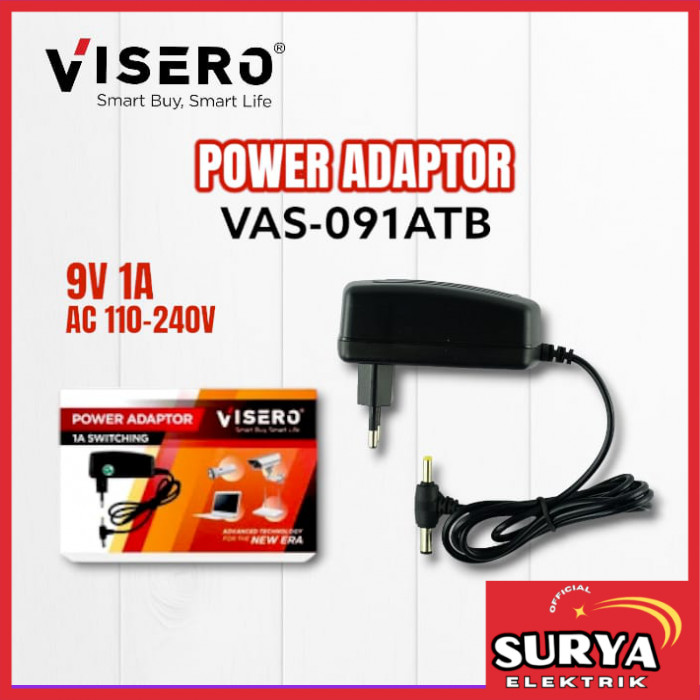 Jual Power Adaptor VISERO 9V 1A Switching Jack T VAS-091ATB | Shopee ...