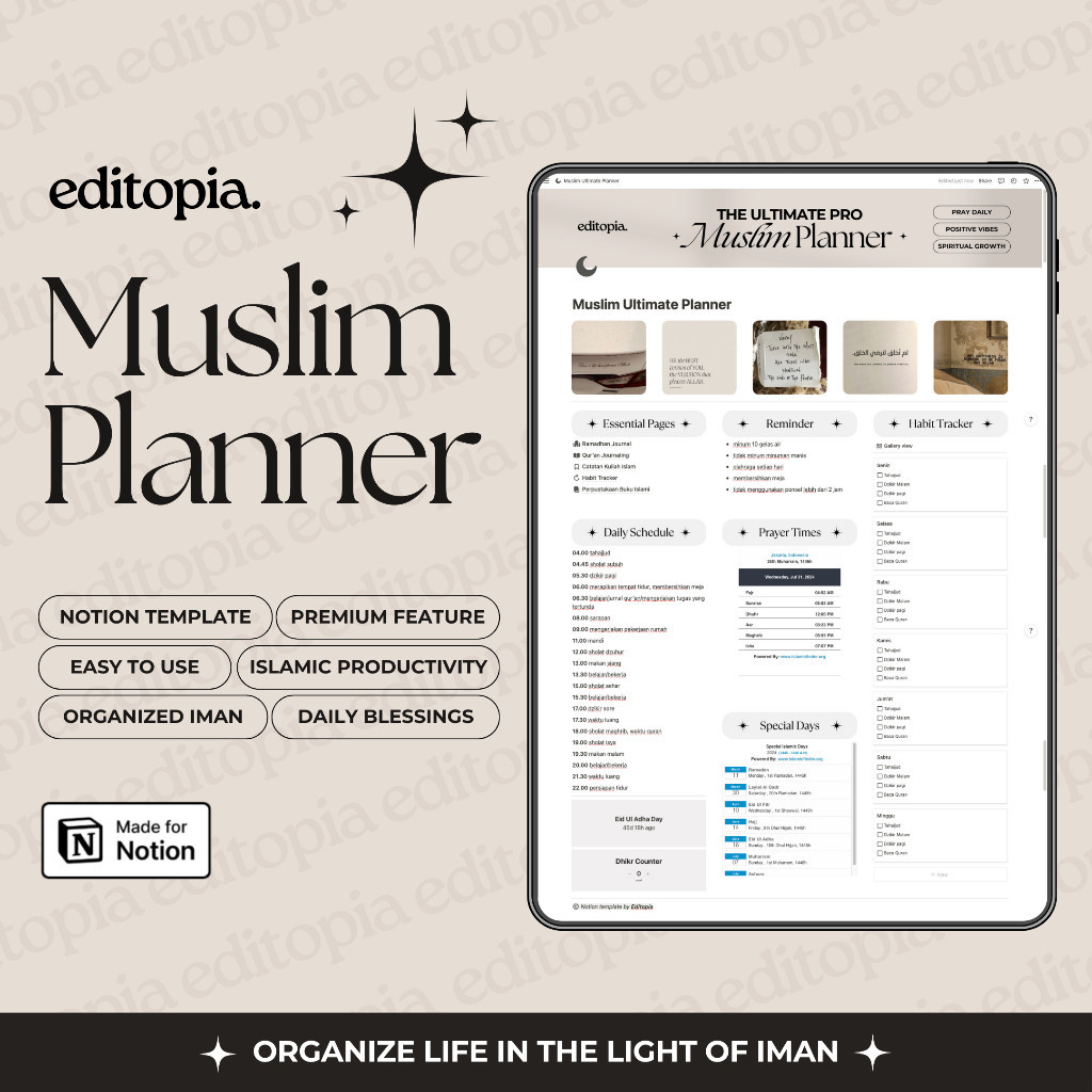 Jual Ultimate Muslim Planner 2025 Notion Template, Reminder, Habit ...