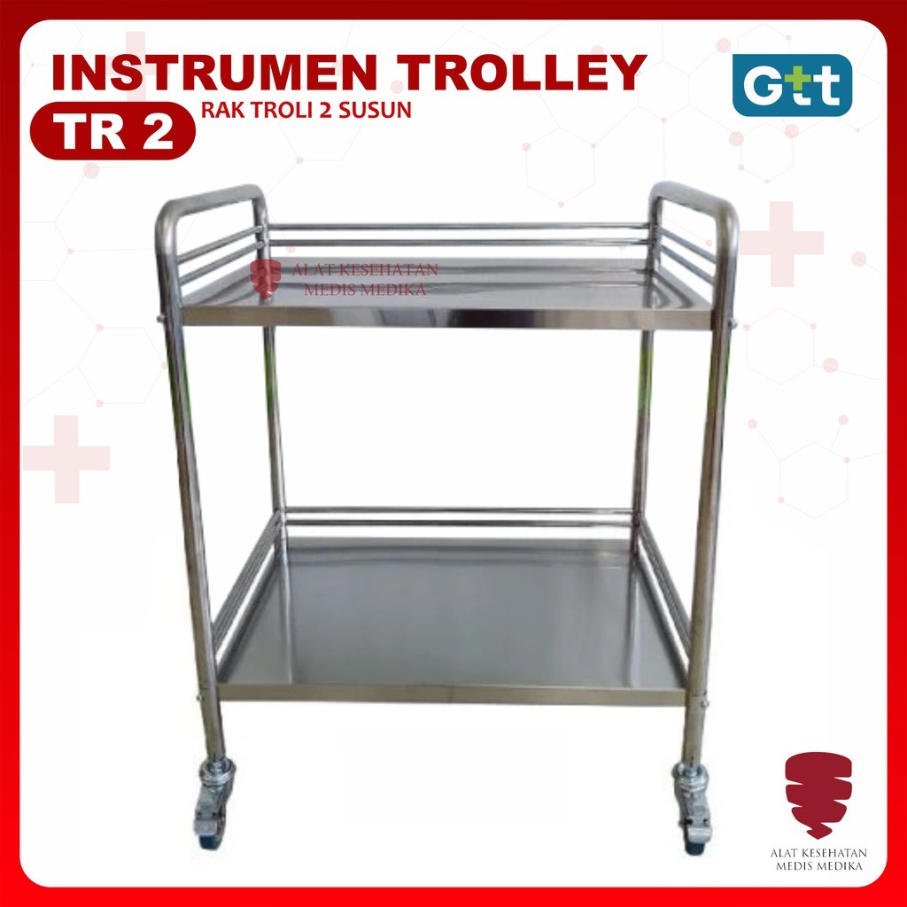 Jual Troley Instrument 2 Rak TR2 GTT Stainless Steel Troli Meja ...