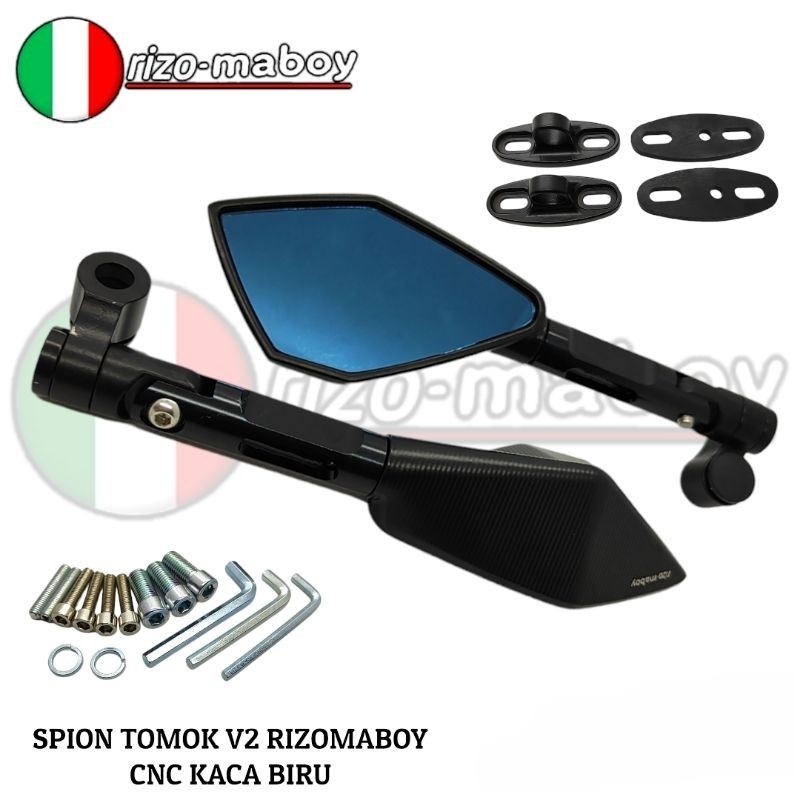 Jual Spion Tomok V2 Rizomaboy Kaca Biru CNC Universal Motor Nmax Aerox ...
