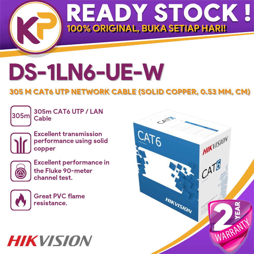Jual HIKVISION DS-1LN6-UE-W 305M CAT6 UTP LAN CABLE (SOLID COPPER, 0 ...