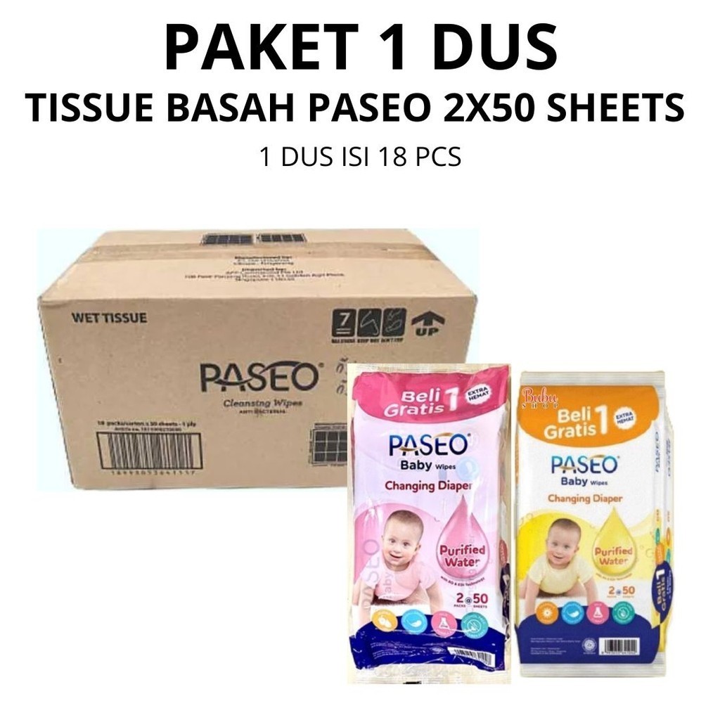 Jual (Paket 1 Dus) Tissue Basah Paseo Baby Wipes 2x50 Sheets Tisu Hemat ...