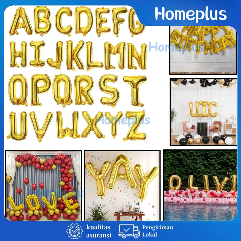 Jual HomePlus Balon Foil Huruf Emas 40cm A-Z Ballon Foil Abjad Alphabet ...