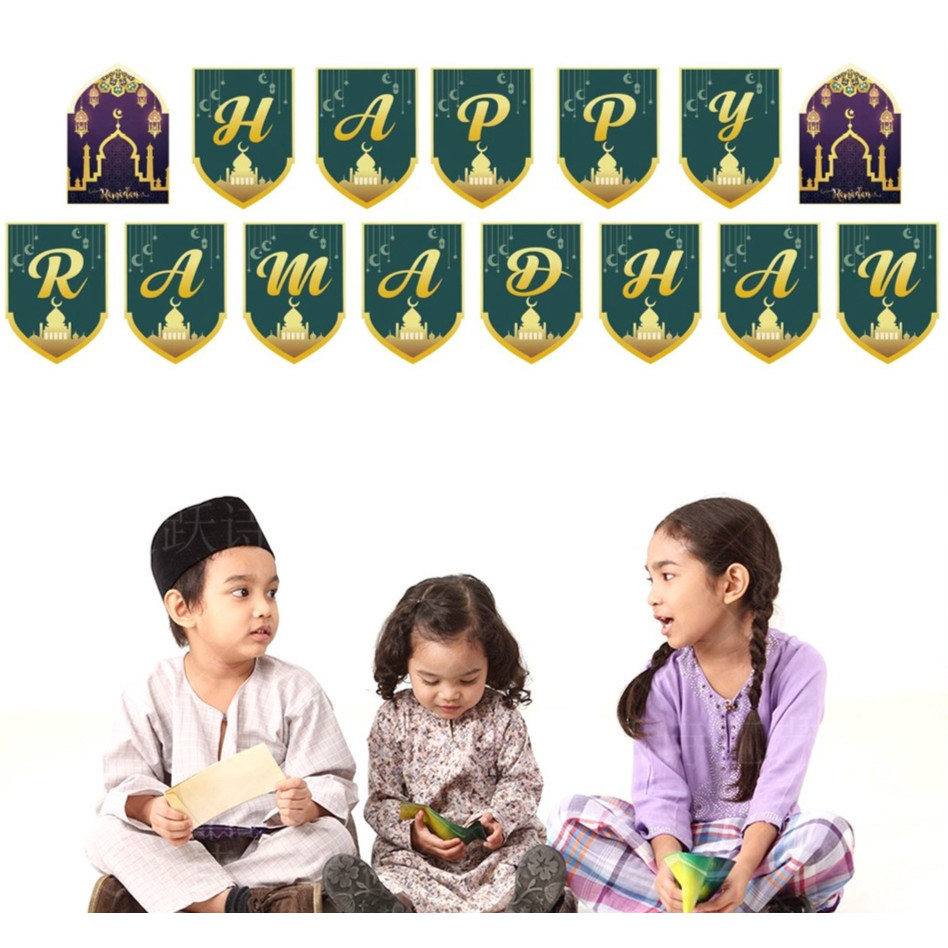 Jual MCC Banner Flag Happy Ramadhan Bunting Warna Warni Backdrop ...