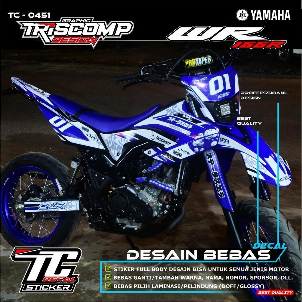 Jual Stiker decal WR 155R sticker motor trail WR warna biru putih motif ...