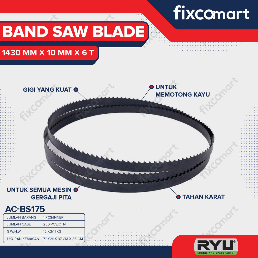 Jual RYU BAND SAW BLADE 1430 MM X 10 MM X 6 T - MATA GERGAJI BANDSAW AC ...