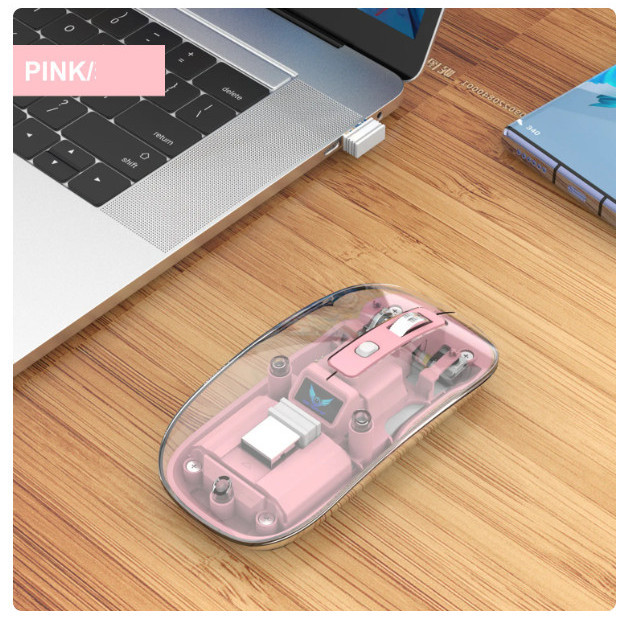 Jual Transparent Mouse Wireless Bluetooth 2.4g Three-mode Magnetic PINK ...
