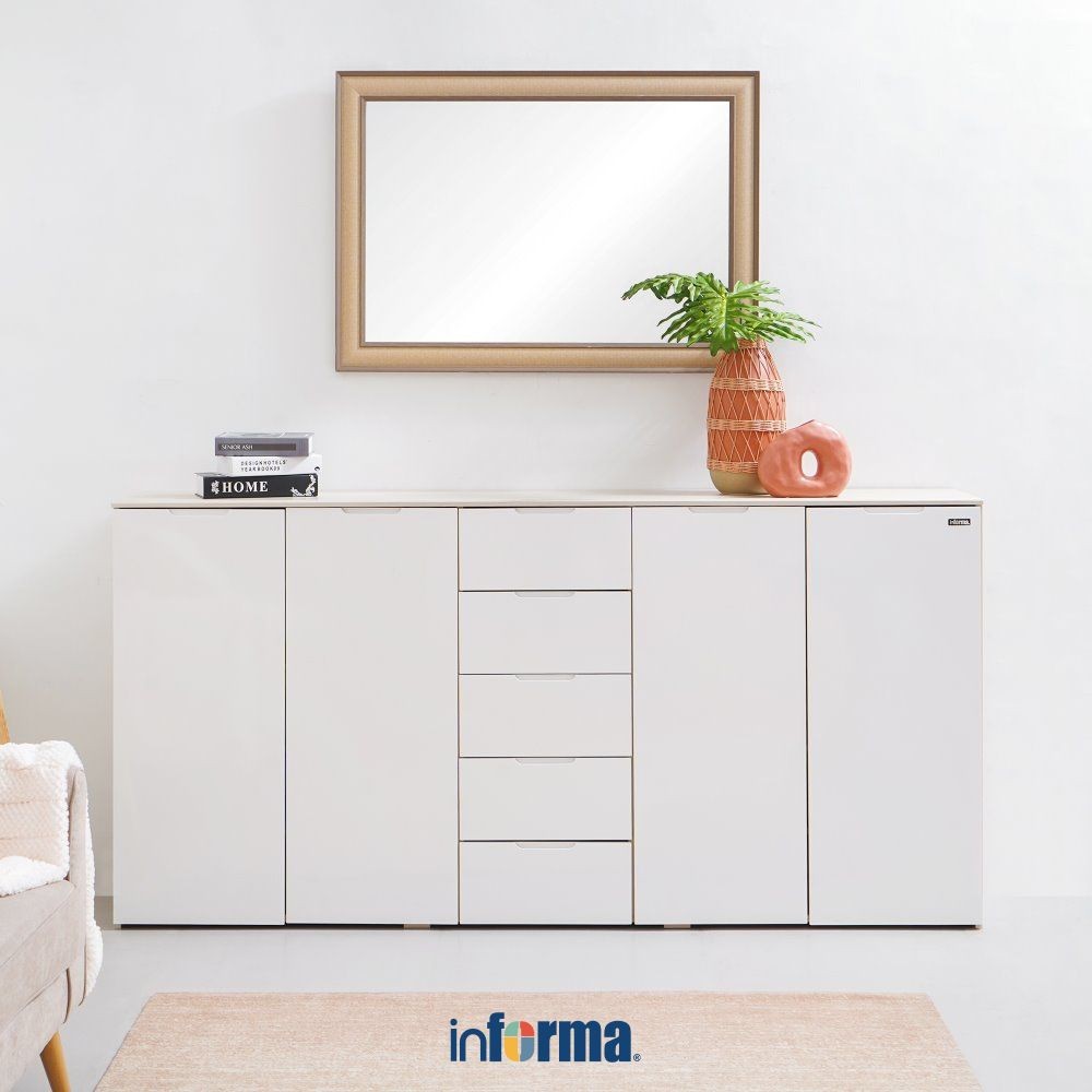Jual Informa Dallan Lemari Kabinet 4 Pintu Dengan 5 Laci - Putih/Oak ...