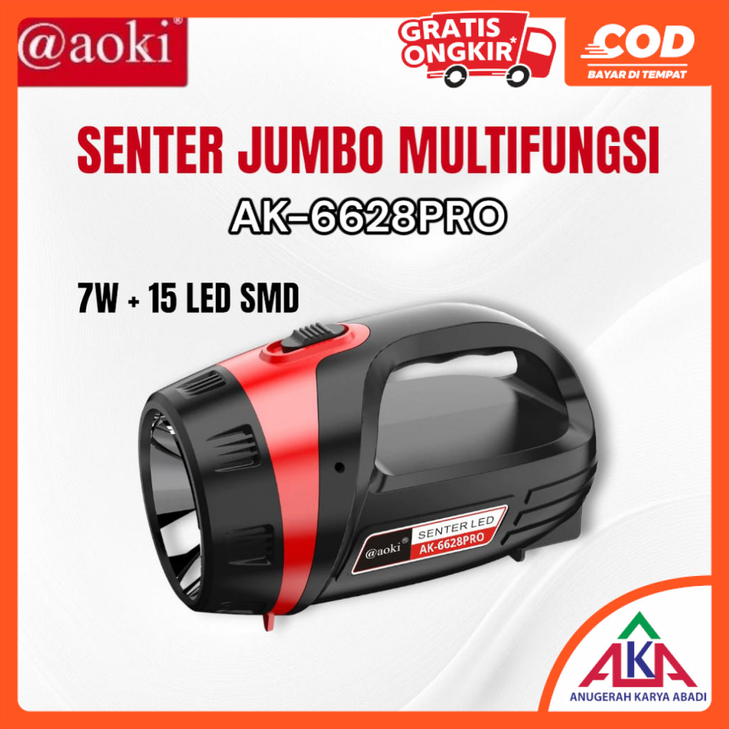 Jual Senter Tangan LED Besar / Jumbo AOKI AK-6628 PRO 7W 15 SMD ...