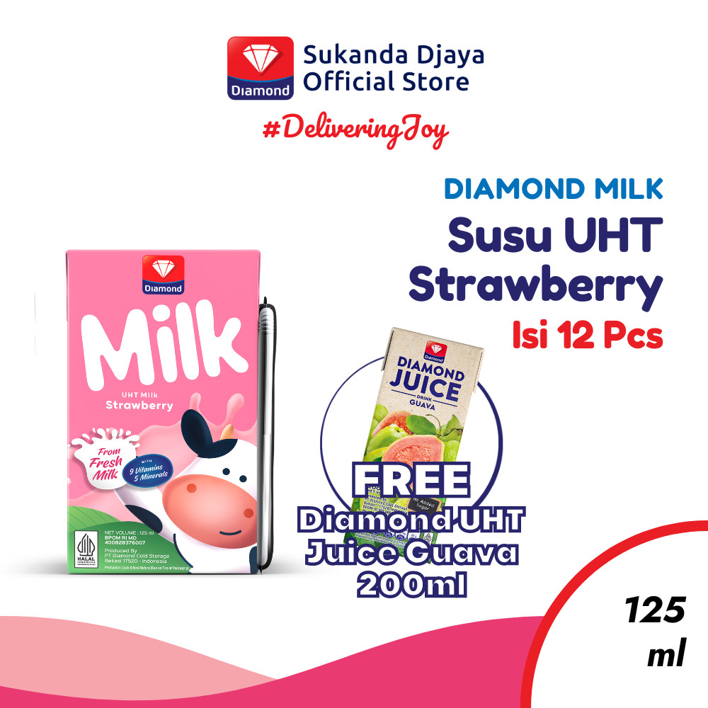 Jual Diamond Milk Susu UHT Strawberry 125 ML ISI 12 [Free Diamond UHT Guava] | Shopee Indonesia