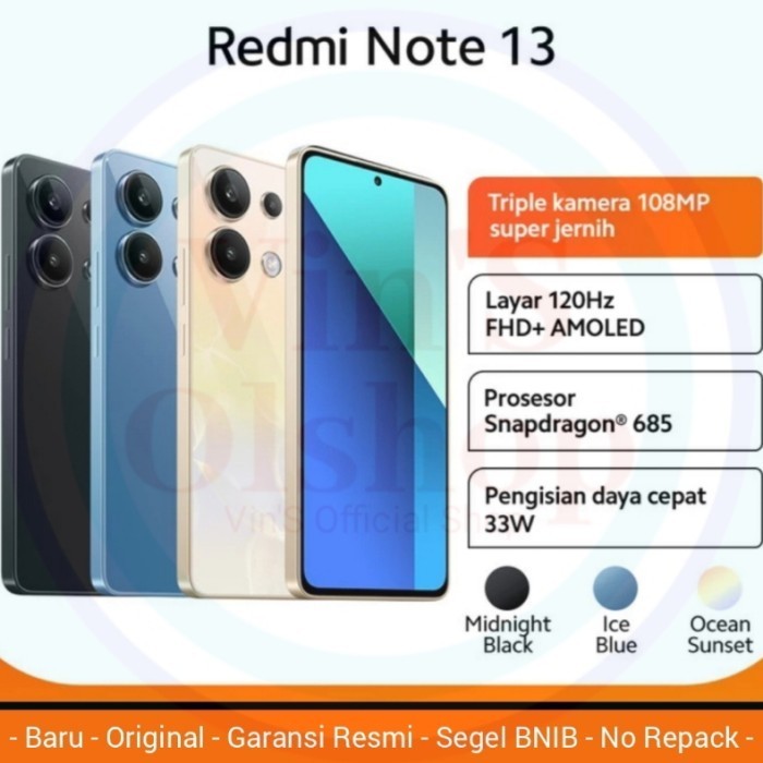 Jual Xiaomi Redmi Note 13 NFC 8/256 Resmi / 120Hz Amoled / 108MP/ SD685 | Shopee Indonesia