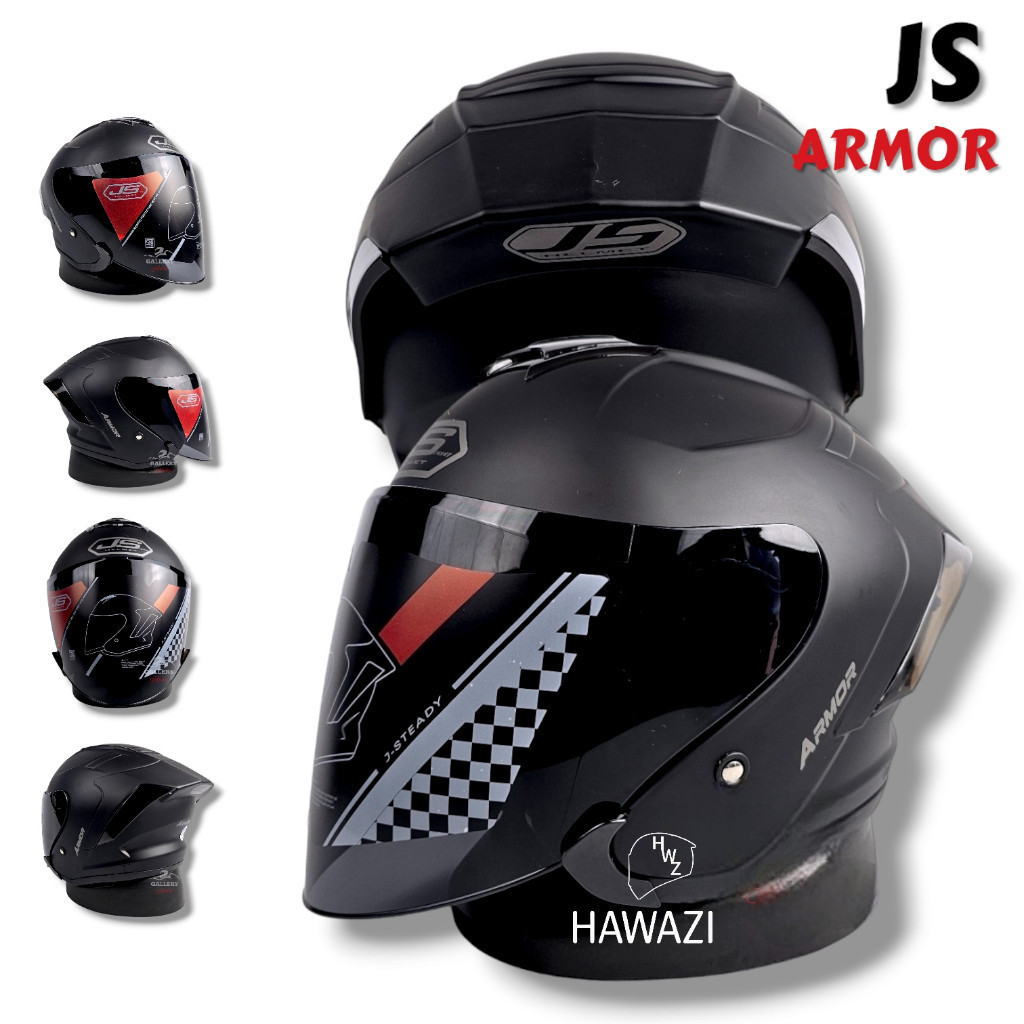 Jual Helm Js Armor Black Doff / Helm Half Face Single Visor | Shopee ...