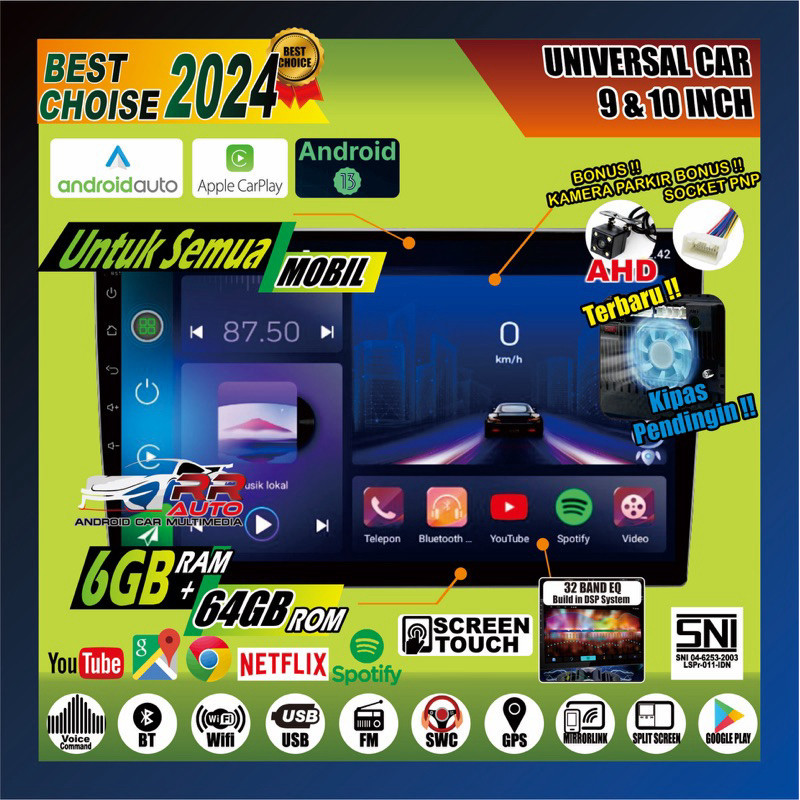 Jual Headunit Android RAM 6gb+64gb ROM OS 13 10in & 9in Universal - Android Auto,Apple Carplay ...