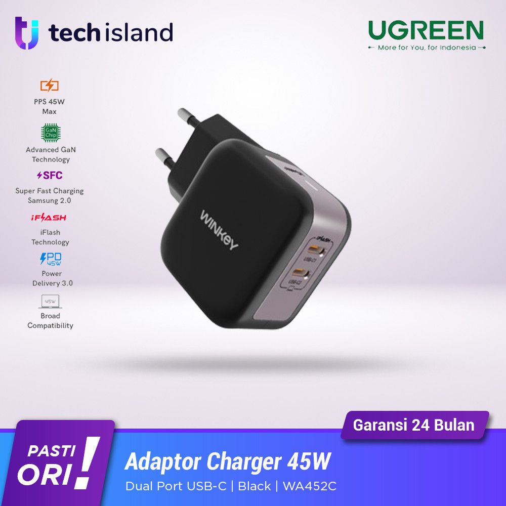 Jual Winkey Adaptor Charger 45W Dual Port USB-C PPS2.0 SFC2.0 WA452C ...