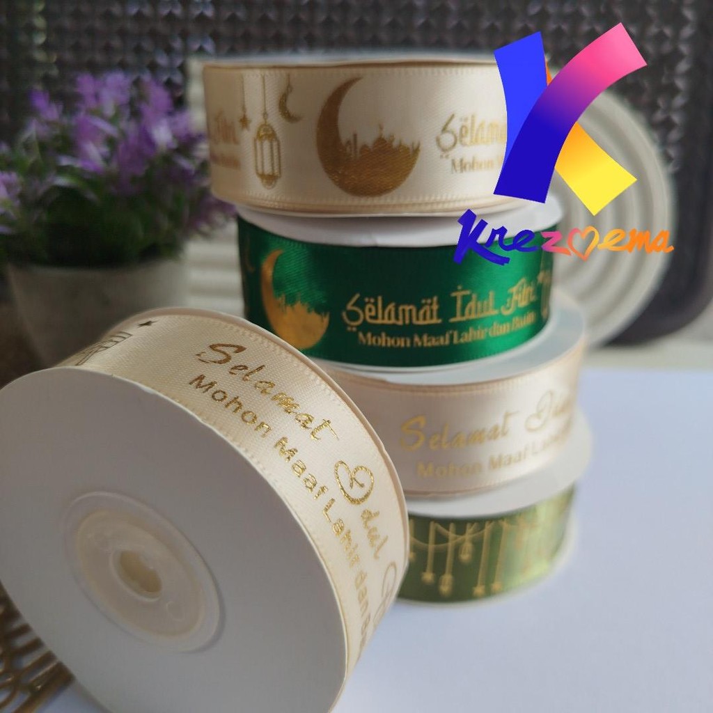 Jual Pita Lebaran Idul fitri sablon emas timbul pita hampers 2,5cm ...