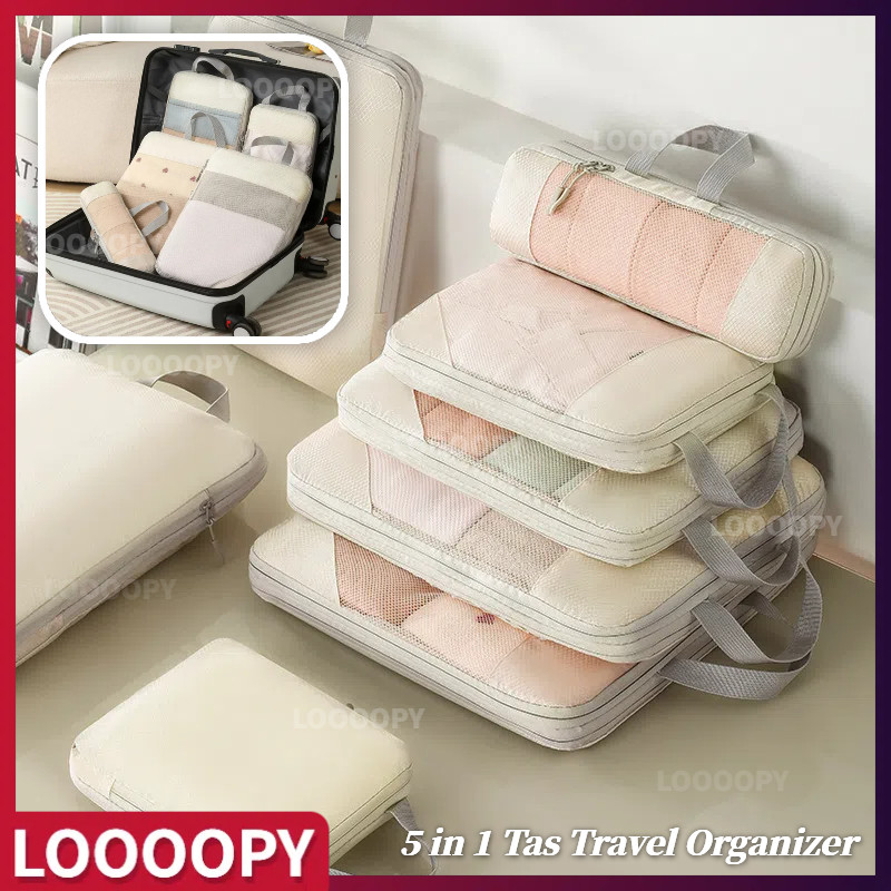 Jual LOOOOPY 5 in 1 Tas Travel Compression Packing Cubes Secret Pouch ...
