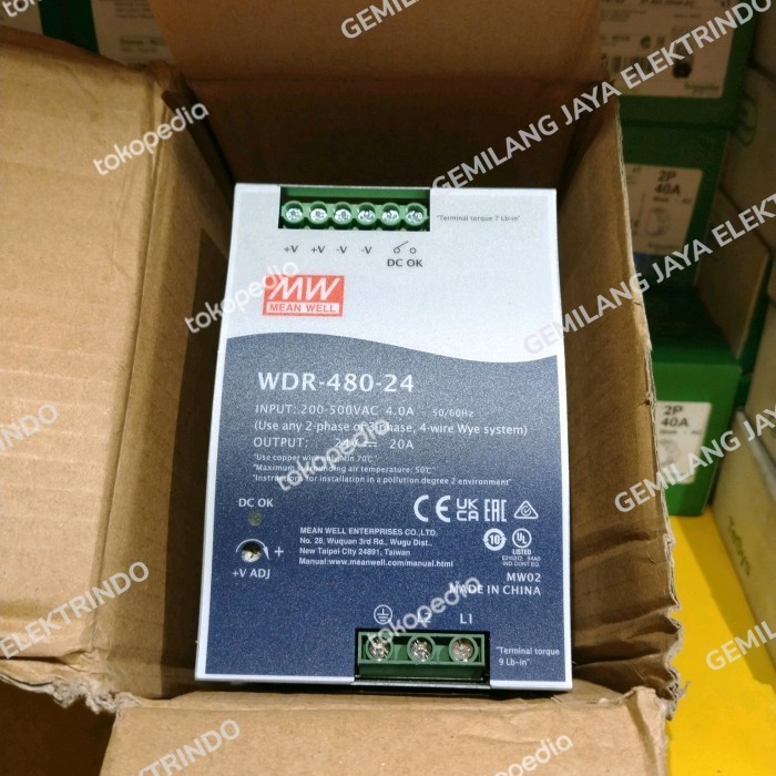 Jual MEAN WELL WDR-480-24 POWER SUPPLY MEANWELL WDR 480 24 ORIGINAL | Shopee Indonesia