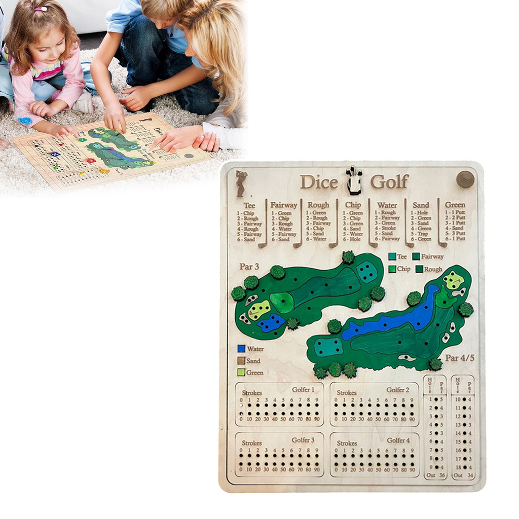 Jual 1 Set Wooden Golf Dice Board Game Multi-players Golf Score Board ...