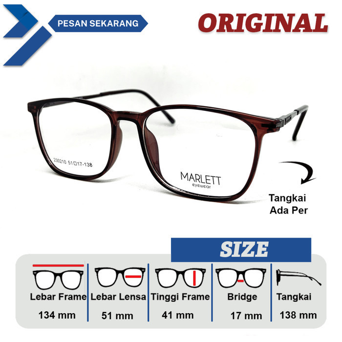 Jual FRAME KACAMATA ORIGINAL MARLETT 230210 SIZE 51 LEBAR FRAME 134MM ...