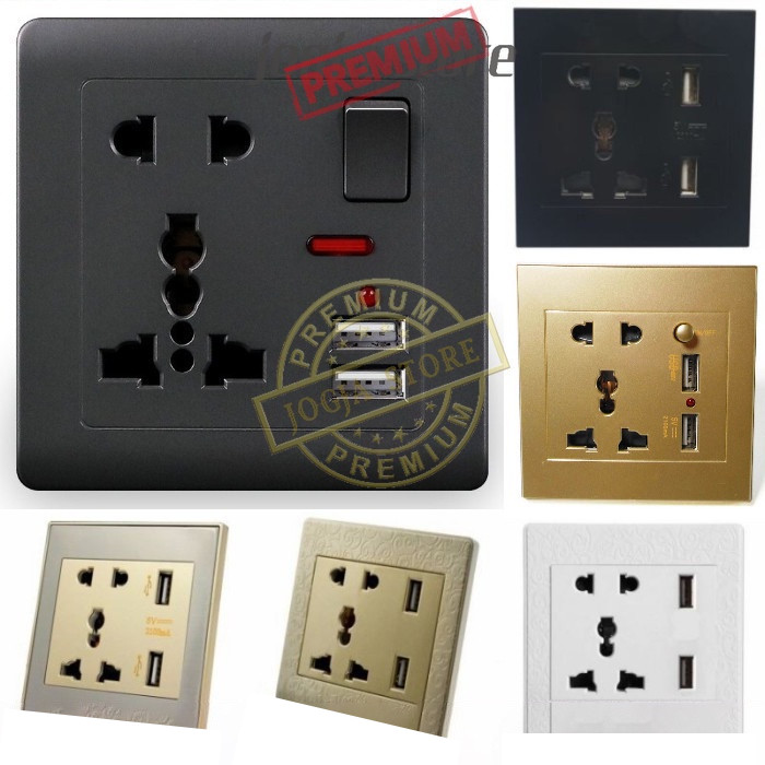 Jual Colokan Dinding Stop Kontak ON OFF Universal UK EU US & 2 Port USB ...