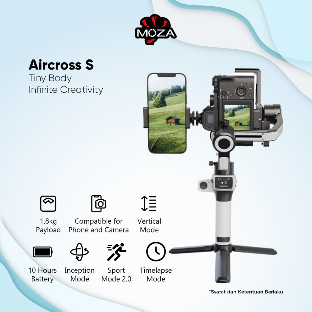 Jual Moza AirCross S Gimbal Stabilizer HP dan Kamera 3 - Axis | Shopee ...
