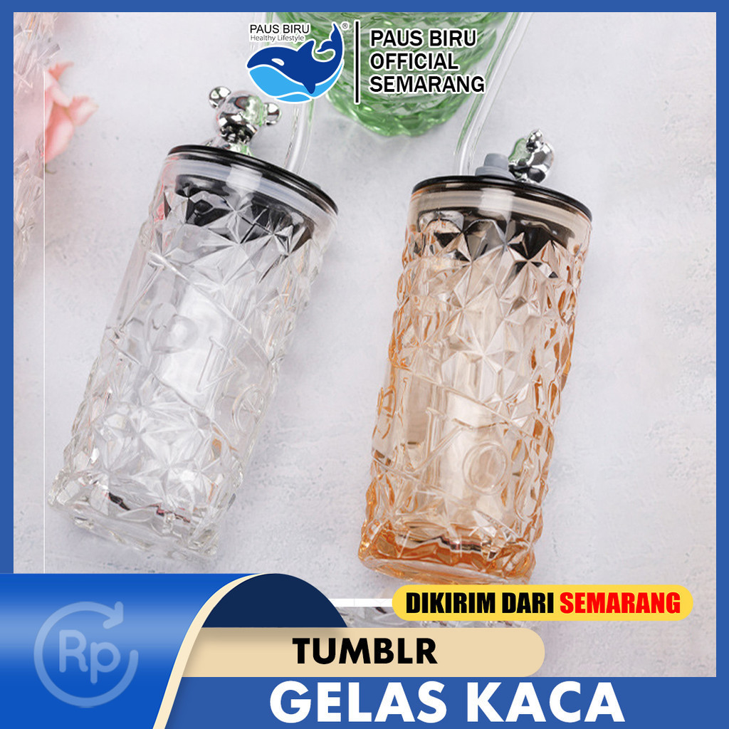 Jual Paus Biru - Tumblr Minum Kaca Aesthetic 350ML | Botol Minum Motif ...