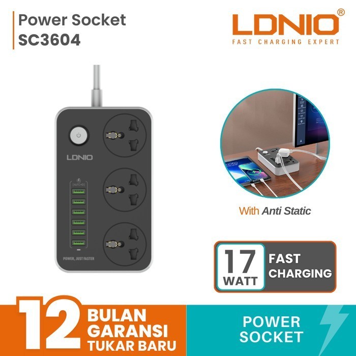 Jual LDNIO SC3604 Power Strip Extension Stop Kontak 3 Socket 6 USB 2 Meter | Shopee Indonesia